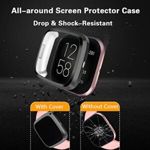 Wepro Screen Protective Case Compatible with Fitbit Versa 2 Smartwatch, 3-Pack Soft TPU Full Cover Cases for Fitbit Versa 2 Watch, Clear/Black/Rosegold