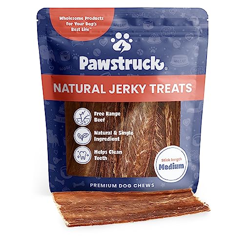 Pawstruck Dog Jerky Treats Pet Food (4"-6" Strips, 15 Pack) Joint Health 100% Beef Chews, Bulk, Gourmet Gullet Straps, Naturally Rich in Glucosamine & Chondroitin, 0.35 Pounds