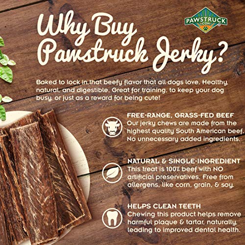 Pawstruck Dog Jerky Treats Pet Food (4"-6" Strips, 15 Pack) Joint Health 100% Beef Chews, Bulk, Gourmet Gullet Straps, Naturally Rich in Glucosamine & Chondroitin, 0.35 Pounds