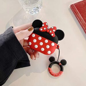 Compatible with Airpods Pro Case,Cute Cartoon Mickey Minnie Mouse Design Soft Silicone Protective Case for Apple Airpods Pro 2019/Airpods Pro 3,Red