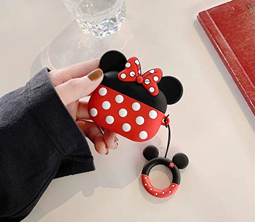 Compatible with Airpods Pro Case,Cute Cartoon Mickey Minnie Mouse Design Soft Silicone Protective Case for Apple Airpods Pro 2019/Airpods Pro 3,Red