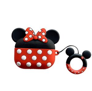 compatible with airpods pro case,cute cartoon mickey minnie mouse design soft silicone protective case for apple airpods pro 2019/airpods pro 3,red