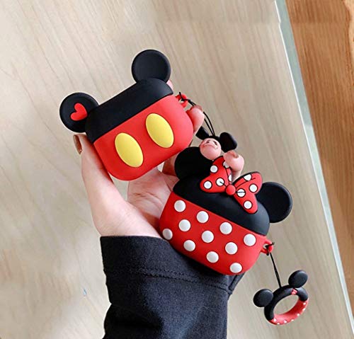 Compatible with Airpods Pro Case,Cute Cartoon Mickey Minnie Mouse Design Soft Silicone Protective Case for Apple Airpods Pro 2019/Airpods Pro 3,Red