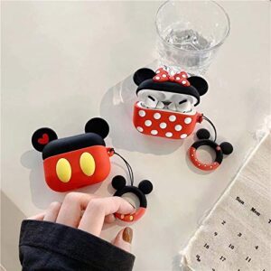 Compatible with Airpods Pro Case,Cute Cartoon Mickey Minnie Mouse Design Soft Silicone Protective Case for Apple Airpods Pro 2019/Airpods Pro 3,Red