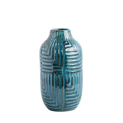 hjn Ceramic Vase- Teal Vase for Home Decor，Flower Vase for Centerpieces, Modern Decor Vases for Living Room/Bookshelf/Mantel/Home Decor Accents - Teal texture-Large-10.6" H