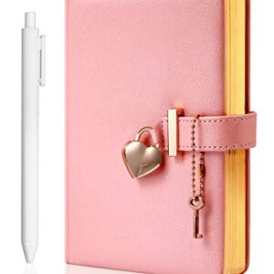 Heart Shaped Lock Diary with Key for Girls PU Leather Cover Journal Personal Organizers Secret Notebook for Women, B6 Size 5.3x7 inch, Pink