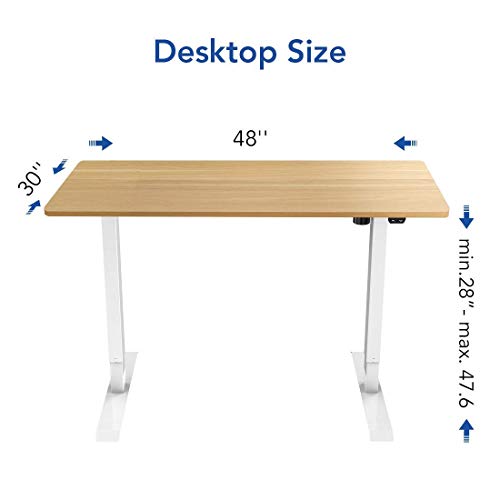 FLEXISPOT EC1 Electric Adjustable Height Standing Desk Whole Piece 48 x 30 Inch Desktop Home Office Computer Workstation Sit Stand up Desk (White Frame + 48" Maple Top, 2 Packages)