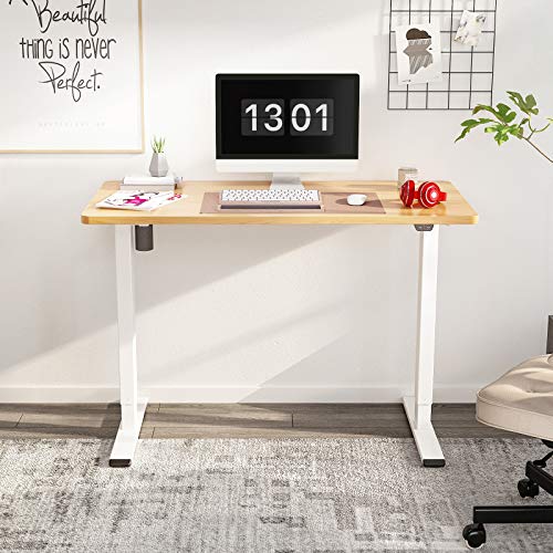 FLEXISPOT EC1 Electric Adjustable Height Standing Desk Whole Piece 48 x 30 Inch Desktop Home Office Computer Workstation Sit Stand up Desk (White Frame + 48" Maple Top, 2 Packages)