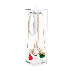 stock your home long necklace holder with 12 hooks - acrylic jewelry organizer necklaces stand and display case - jewelry box for chains - necklace holder box for dressers & vanity tables, clear