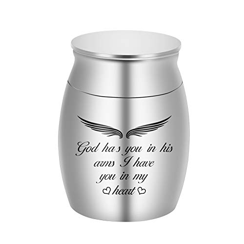 Small Keepsake Urns for Ashes Mini Cremation Urns for Ashes Stainless Steel Memorial Ashes Holder-God Has You in His Arms, I Have You in My Heart