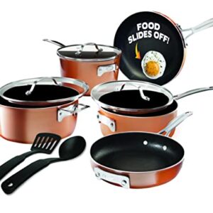 Gotham Steel Stackable Pots and Pans Stackmaster 10 Piece Cookware Set with Ultra Nonstick Cast Texture Ceramic Coating, Copper