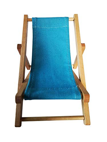 Hanpo Cell Phone Holder Wood & Canvas Beach Deck Chair - Desk Stand for Smart Phone 5.5 Inches (Light Brown) (Turquoise)