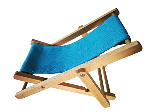 Hanpo Cell Phone Holder Wood & Canvas Beach Deck Chair - Desk Stand for Smart Phone 5.5 Inches (Light Brown) (Turquoise)