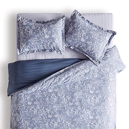 SLEEP ZONE Bedding Duvet Cover Sets Printed Pattern Elegant Peony 120gsm Ultra Soft Zipper Closure Corner Ties, Blue, King (104x90 inch | 2 Pillow Shams)