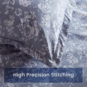 SLEEP ZONE Bedding Duvet Cover Sets Printed Pattern Elegant Peony 120gsm Ultra Soft Zipper Closure Corner Ties, Blue, King (104x90 inch | 2 Pillow Shams)