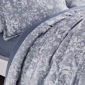 SLEEP ZONE Bedding Duvet Cover Sets Printed Pattern Elegant Peony 120gsm Ultra Soft Zipper Closure Corner Ties, Blue, King (104x90 inch | 2 Pillow Shams)