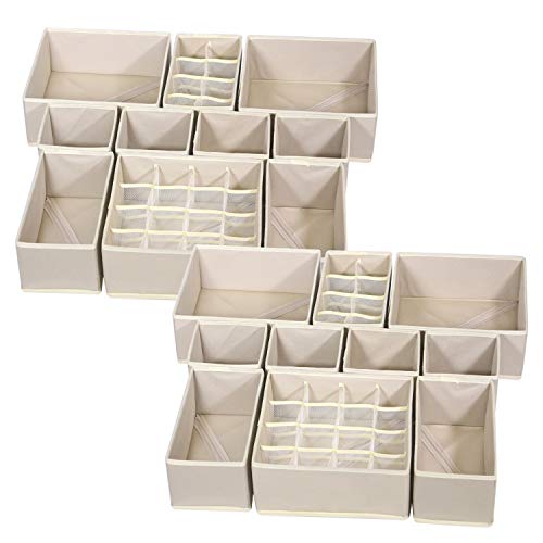 21 Pack Foldable Drawer Organizer Dividers Cloth Storage Box Closet Dresser Organizer Cube Fabric Containers Basket Bins for Underwear Bras Socks Panties Lingeries Nursery Baby Clothes Beige