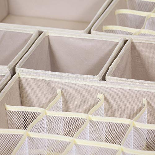 21 Pack Foldable Drawer Organizer Dividers Cloth Storage Box Closet Dresser Organizer Cube Fabric Containers Basket Bins for Underwear Bras Socks Panties Lingeries Nursery Baby Clothes Beige