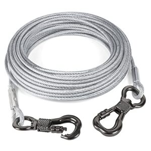 tresbro 15ft reflective dog tie out cable for dogs up to 250 pounds, steel wire dog leash cable with stainless rotatable buckle, lightweight and durable, dog chains outside for outdoor,yard,camping