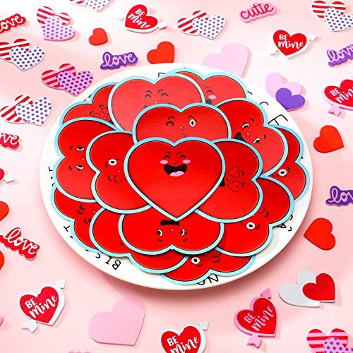 72 Pieces Heart Cut-Outs 3 Inch Printed Hearts Cut-Outs Cute Heart Shape Decoration for Valentines Day Crafts Home Class Office Decor, Red