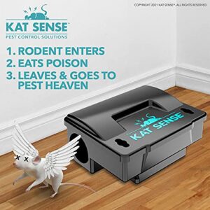 Kat Sense Rat Bait Station Traps, Reusable Humane Rodent Box Against Mice Chipmunks N Squirrels That Work, Smart Tamper Proof Cage House to Secure Bait Block and Pellets, Mouse Bait Station Outdoor