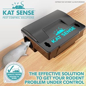 Kat Sense Rat Bait Station Traps, Reusable Humane Rodent Box Against Mice Chipmunks N Squirrels That Work, Smart Tamper Proof Cage House to Secure Bait Block and Pellets, Mouse Bait Station Outdoor