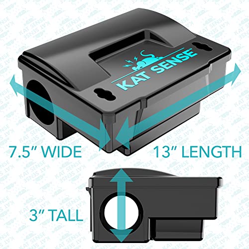 Kat Sense Rat Bait Station Traps, Reusable Humane Rodent Box Against Mice Chipmunks N Squirrels That Work, Smart Tamper Proof Cage House to Secure Bait Block and Pellets, Mouse Bait Station Outdoor