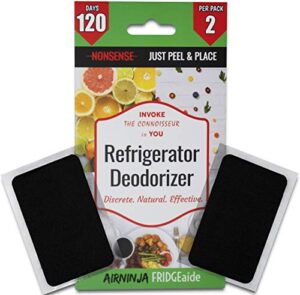 fridge refrigerator freezer deodorizer patch | organic odor eliminator | 4 month supply | foul smell remover | beats baking soda & activated bamboo charcoal | fragrance & chemical free | 2 pack