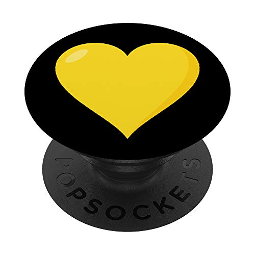 Yellow Heart On Black Gift PopSockets Grip and Stand for Phones and Tablets