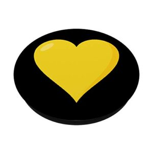 Yellow Heart On Black Gift PopSockets Grip and Stand for Phones and Tablets