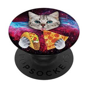 funny cute space cat taco pizza galaxy meme universe gift popsockets popgrip: swappable grip for phones & tablets