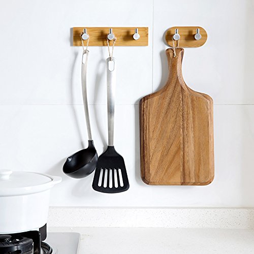 ZMTT Self Adhesive Hooks, 3 Packs Adhesive Wall Hooks Towel Coat Hanger Bamboo Stainless Steel Hanger Shelf for Bathroom Kitchen Bedroom