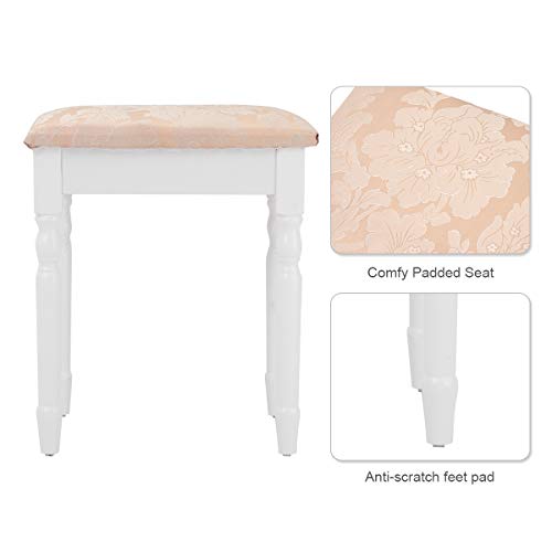 ReunionG Vanity Set w/Stool and Mirror, Multifunction Makeup Table Writing Desk w/Drawers, Trifold Large Mirror and Cushioned Stool, for Home Bedroom Vanity Dressing Table Desk (White)