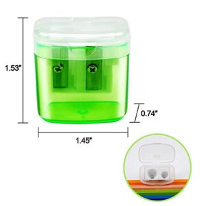 Pencil Sharpener, MENOLY 4 Pack Double Hole Pencil Sharpener Small Pencil Sharpener Manual Hand Pencil Sharpeners with Lid for School Office Home (Pink Yellow Green Blue)