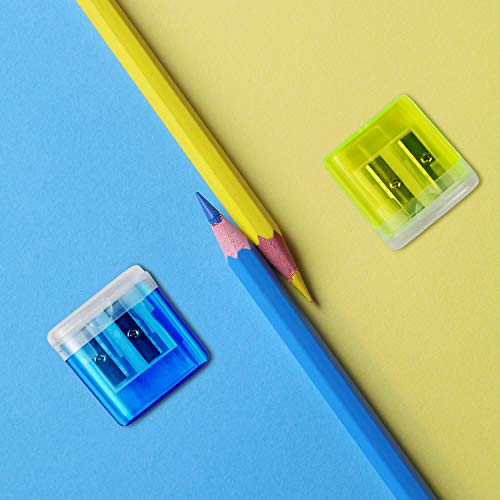 Pencil Sharpener, MENOLY 4 Pack Double Hole Pencil Sharpener Small Pencil Sharpener Manual Hand Pencil Sharpeners with Lid for School Office Home (Pink Yellow Green Blue)