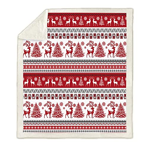 Christmas Throw Blanket Snowflake Red Elk Christmas Tree Printed Sherpa Fleece Blanket Fuzzy Warm Throw Blanket for Bedding Couch 50x60 inches