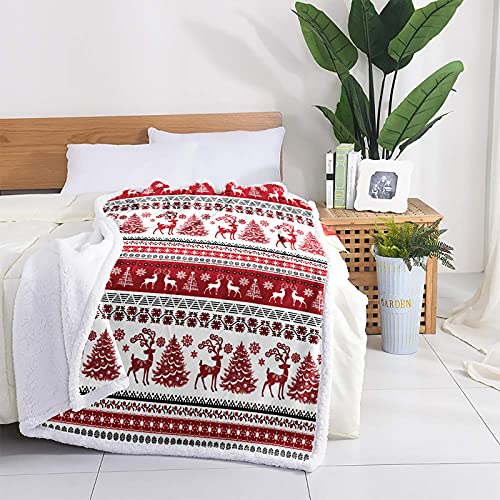 Christmas Throw Blanket Snowflake Red Elk Christmas Tree Printed Sherpa Fleece Blanket Fuzzy Warm Throw Blanket for Bedding Couch 50x60 inches