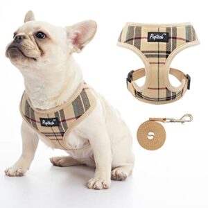 pupteck soft mesh dog harness and leash set pet puppy cat comfort padded vest no pull harnesses, beige, s