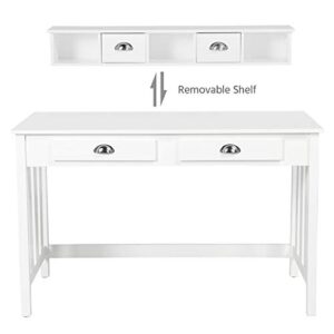 Yaheetech Modern Computer Desk with Removable Tier, 41.7in Girls' Wooden Standing Desk Laptop PC Table Writing Desk with 4 Drawers & Solid Wood Legs for Home Office, Study Workstation, White