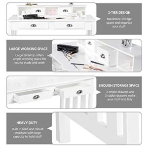 Yaheetech Modern Computer Desk with Removable Tier, 41.7in Girls' Wooden Standing Desk Laptop PC Table Writing Desk with 4 Drawers & Solid Wood Legs for Home Office, Study Workstation, White