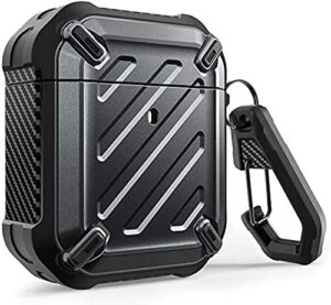 supcase unicorn beetle pro series case designed for airpods 1 & 2, full-body rugged protective case with carabiner for apple airpods 1st & 2nd (black)