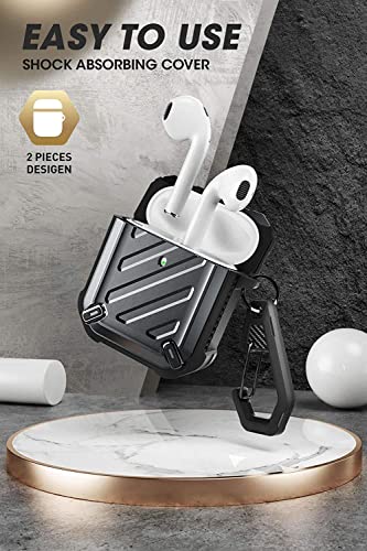 SUPCASE Unicorn Beetle Pro Series Case Designed for Airpods 1 & 2, Full-Body Rugged Protective Case with Carabiner for Apple Airpods 1st & 2nd (Black)