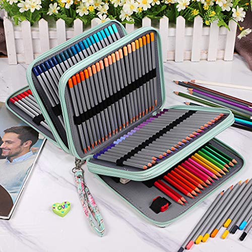 BTSKY Colored Pencil Case- 160 Slots Pencil Holder Pen Bag Large Capacity Pencil Organizer with Handle Strap Handy Colored Pencil Box with Printing Pattern Rose