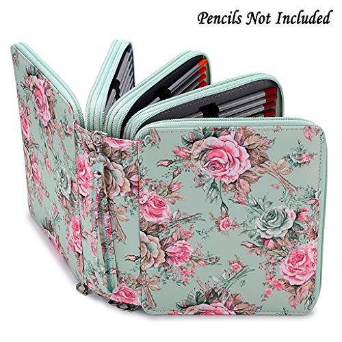 BTSKY Colored Pencil Case- 160 Slots Pencil Holder Pen Bag Large Capacity Pencil Organizer with Handle Strap Handy Colored Pencil Box with Printing Pattern Rose