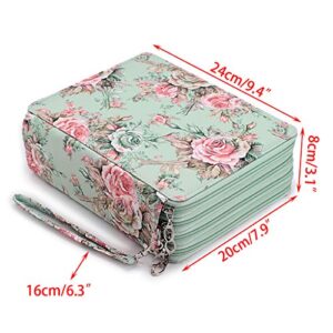 BTSKY Colored Pencil Case- 160 Slots Pencil Holder Pen Bag Large Capacity Pencil Organizer with Handle Strap Handy Colored Pencil Box with Printing Pattern Rose