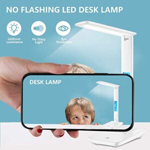 Desk Lamp LED Desk Light, Smart Features(Clock, Alarm, Date, Temperature)-Adjustable, Foldable Touch Table Lamp, 3 Levels of Dimmable Lighting - Suitable for Office, Bedroom, Study (TC25 White)