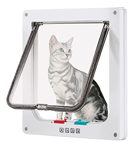 CEESC Large Cat Door (Outer Size 11" x 9.8"), 4 Way Locking Cat Door for Windows & Sliding Glass Door, Weatherproof Cat Flap Door for Cats & Doggie with Circumference < 24.8"