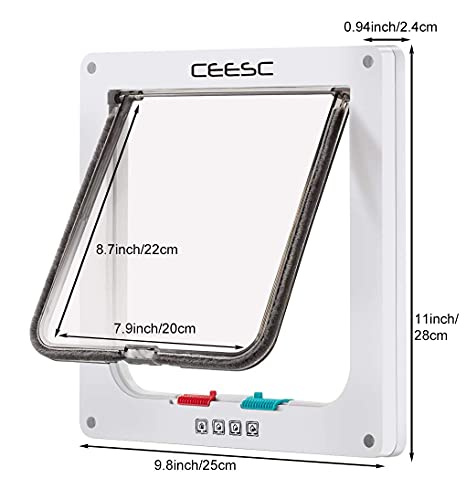 CEESC Large Cat Door (Outer Size 11" x 9.8"), 4 Way Locking Cat Door for Windows & Sliding Glass Door, Weatherproof Cat Flap Door for Cats & Doggie with Circumference < 24.8"