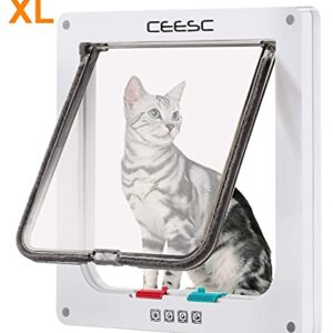 CEESC Large Cat Door (Outer Size 11" x 9.8"), 4 Way Locking Cat Door for Windows & Sliding Glass Door, Weatherproof Cat Flap Door for Cats & Doggie with Circumference < 24.8"