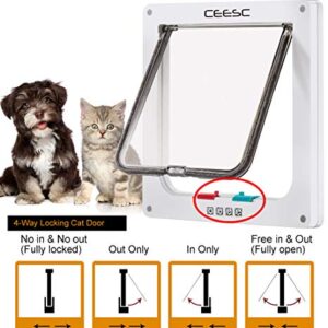 CEESC Large Cat Door (Outer Size 11" x 9.8"), 4 Way Locking Cat Door for Windows & Sliding Glass Door, Weatherproof Cat Flap Door for Cats & Doggie with Circumference < 24.8"